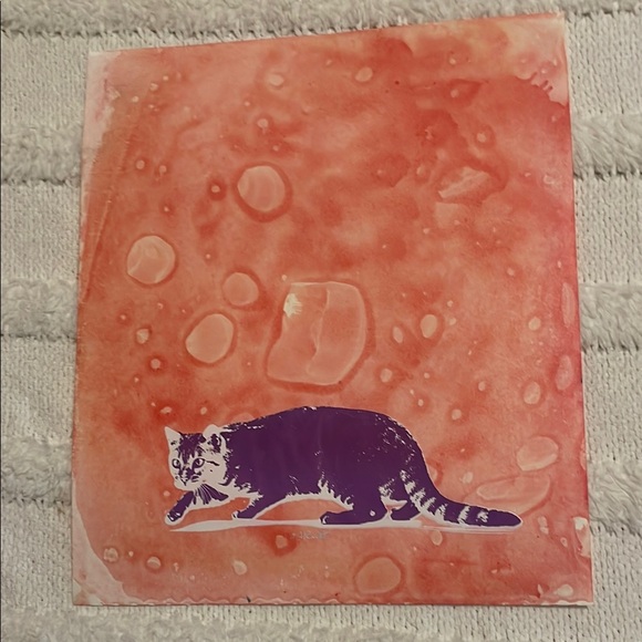 Handmade | Art | Purple Cat Art Print Red Background Signed By Artist ...